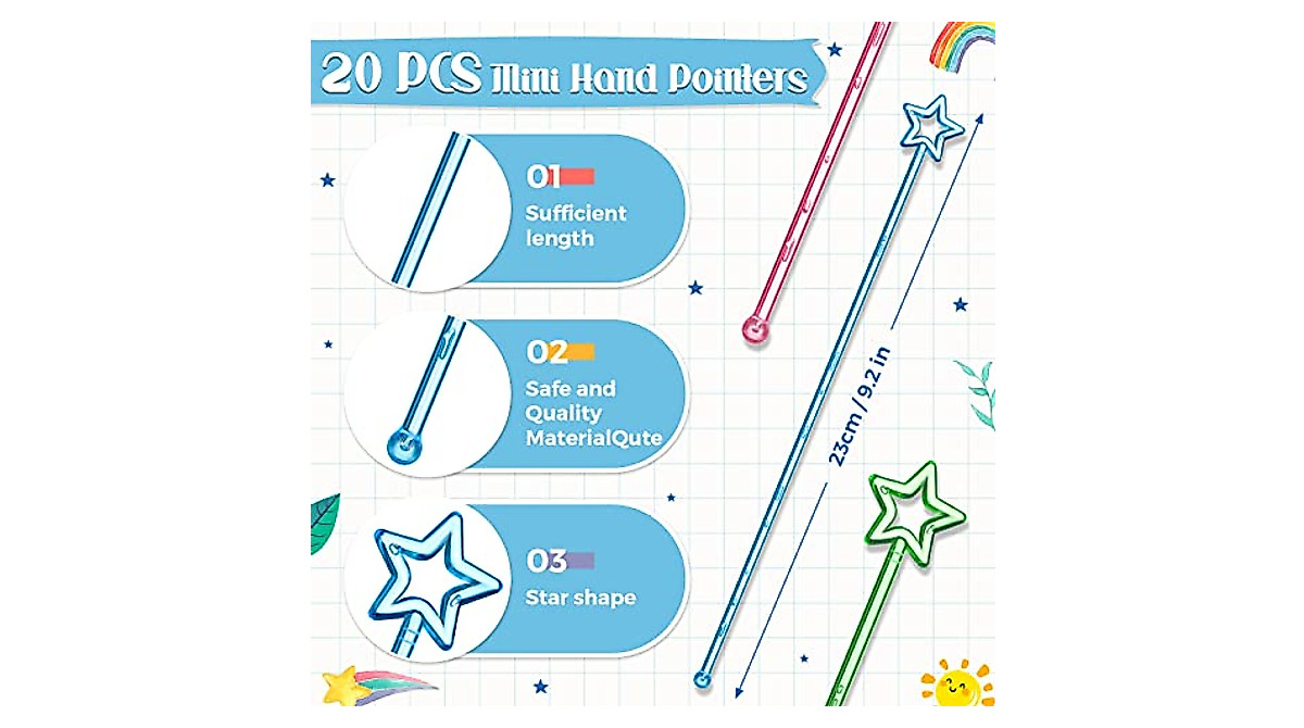 20 Pcs Colorful Teacher Pointers for Kids and Students