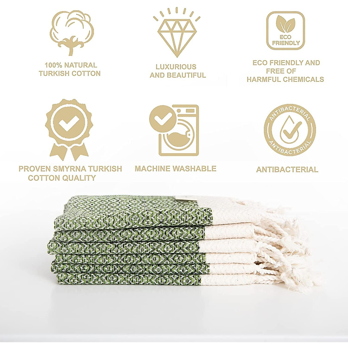 Smyrna Turkish Cotton Wash Cloths Pack of 6 | 12"x17" | Versatile Bath Towels for Bathroom, Hotel, SPA, Gym | Soft, Absorbent, Prewashed and Quick Dry Turkish Hand Towels, Beige