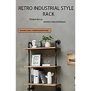 Nultuvalk Floating Shelving with Wood, Antique Wood Shelving with Towel Rail, Bathroom Industrial Pipe Rack, Wall Mounted 24" Living Room Farmhouse (Vintage Gold, 3Tier)