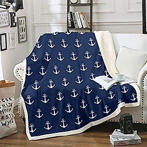 Feelyou Nautical Fuzzy Blanket Anchor Sherpa Throw Blanket Sea Adventure Fleece Throw Blanket Soft Warm Cozy Ocean Theme Plush Blanket Navy Blue 50"x60"