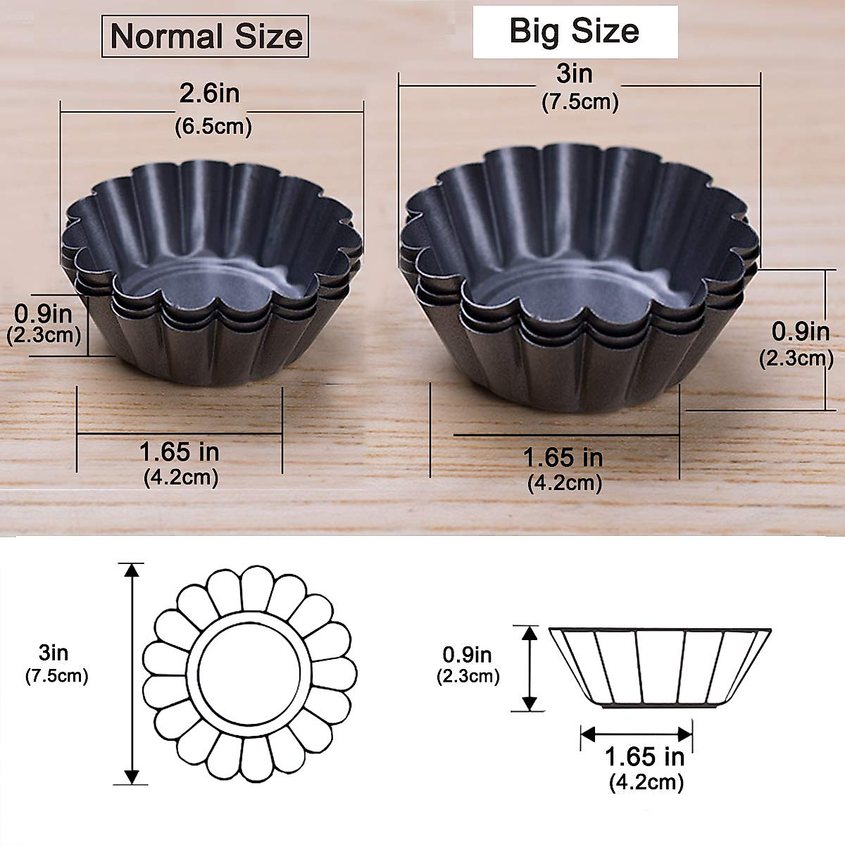 Amytalk 12 Packs Egg Tart Mold, Upgrade Bigger Size 3 x 0.9inch, Cupcake Cake Muffin Mold Tin Pan Baking Tool, Carbon Steel