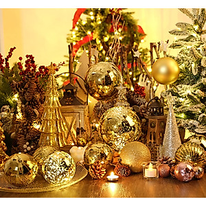 Sunshine 2 Pcs 6” Large Shiny Christmas Ball Ornaments,Giant Hanging Christmas Tree Ornament Decorations for Holiday, Extra Large Shatterproof Retro Mercury Balls Set(6inch, Gold)