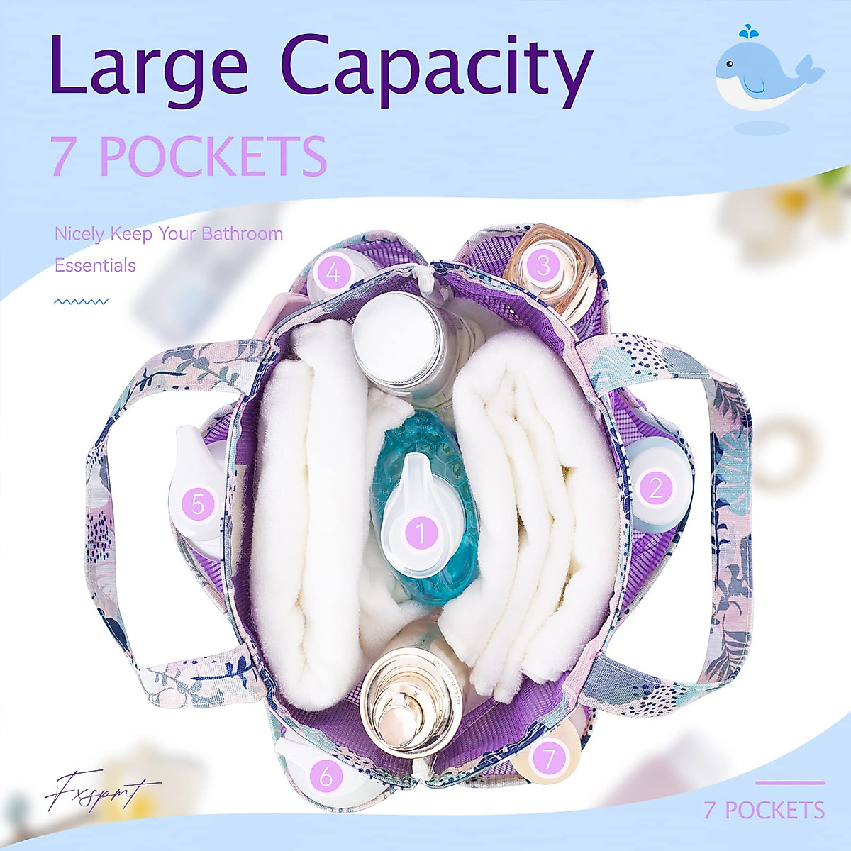 Fypxd Pretty Mesh Shower Caddy Portable for College Dorm Room Essentials,Durable Mesh Beach bag with Multiple Pocket Large Capacity,Shower Travel tole Bag for Beach,Swimming,Gym (Purple)