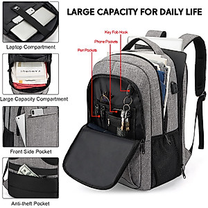 Lumesner Laptop Backpack for Men,Water Resistant Travel Laptop Backpack with USB Charging Port,Anti Theft College School Backpack Laptop Bag for Women Fits 15.6 Inch Computer and Notebook-Grey