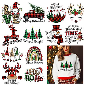 Christmas Iron on Decals for Clothing HTV Heat Transfer Stickers 12pcs Iron on Patches Buffalo Plaid Sticker for Clothes Bag Pillow Covers DIY Decorations (Christmas Red-12pcs)
