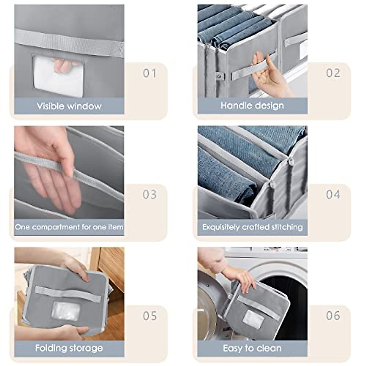 CHICECO 2 Pcs Jeans Wardrobe Clothes Organizer 9 Grids Washable Folding T-shirt Organizer for Closet Drawers