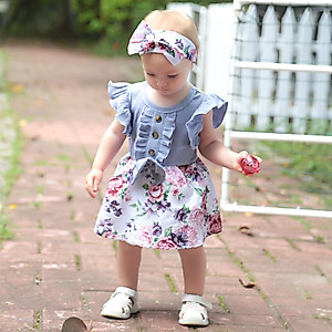 MBZJSDKHLK Newborn Baby Girl Clothes Romper Ruffle Short Sleeve Ribbed Tops Summer Infant Outfits Set Dress-Blue 3-6 Months