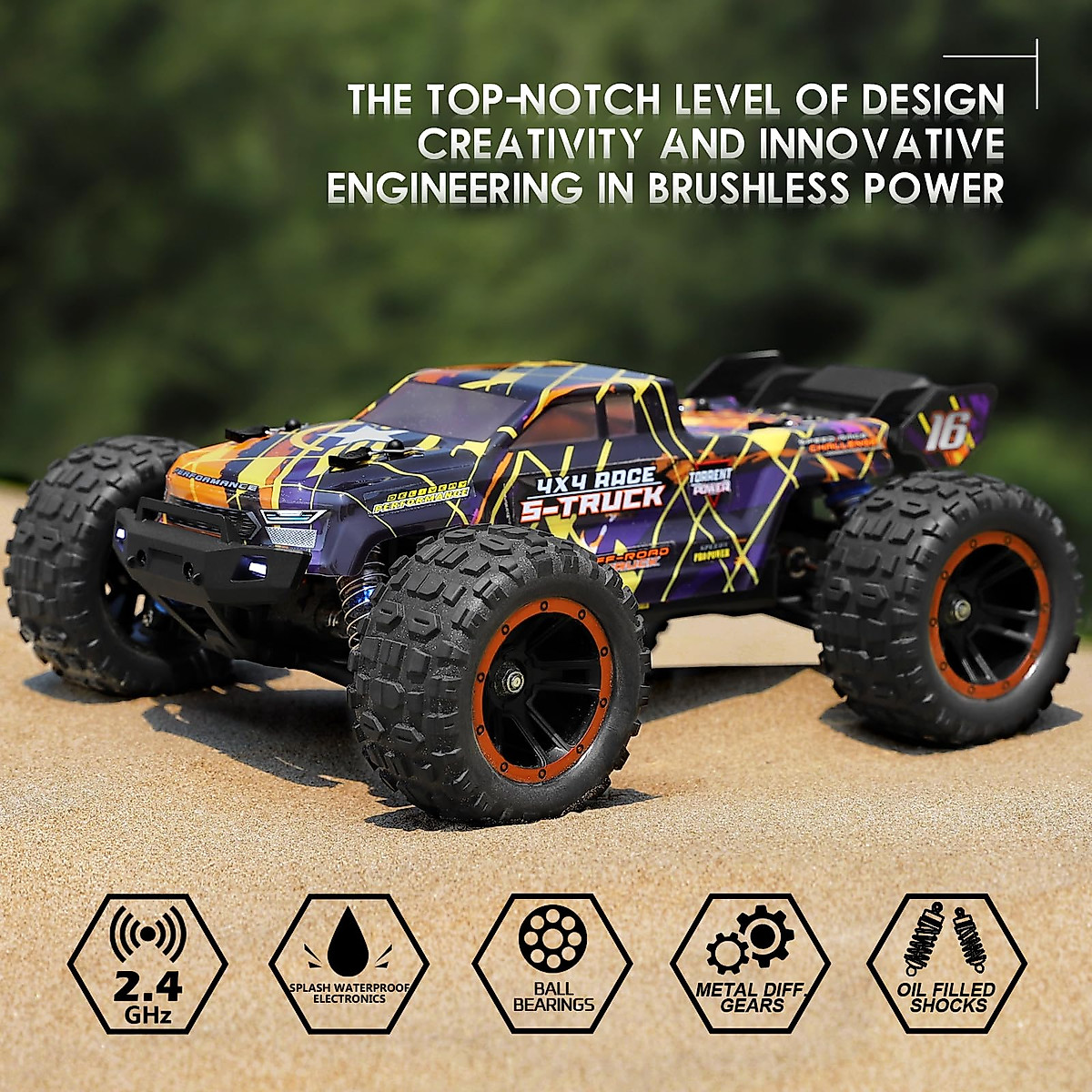 HAIBOXING Brushless RC Car 16890A 1/16 Scale 4X4 Fast Remote Control Truck 48 KM/H Top Speed, Hobby RC Cars for Adults and Boys All Terrain Off-Road Truck with Spare Paddle Tires for Sand Land