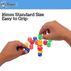 Regal Games 6-Sided Translucent 16mm Dice Set - Playing Colored Set of Dice - Square Dice for Classroom or Family Game Night - 50 Dice