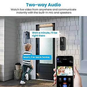 BITEPASS Smart Video Doorbell Camera Wireless with Ring Chime, AI Human Detection, 2-Way Audio, HD Live View, Wire-Free, Night Vision, Cloud Storage, Battery Powered, Indoor Outdoor Surveillance