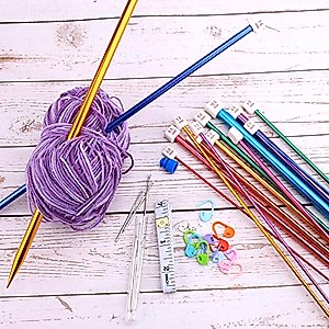 BCMRUN 28Pcs/14 Pairs Stainless Steel Knitting Needles Set, Colored Straight Single Pointed Metal Knitting Needles, 14 Size from 2.0mm-10.0mm, 13.8 Inches Length for Handmade DIY Knitting