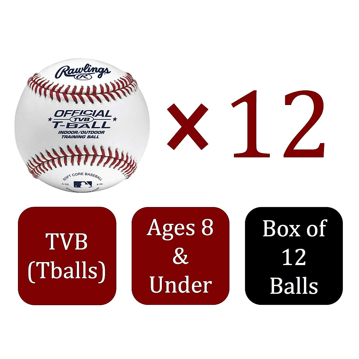 Rawlings | Official T-Balls | TVB | Youth/6u | 12 Count | Sponge Rubber Core | Indoor/Outdoor