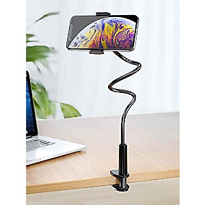 Eaxxfly Gooseneck Bed Phone Holder Mount, Flexible Long Arm Clip Clamp for Desk, Bendy Lazy Bracket Bedside Stand, for iPhone 11 Pro Xs Max XR X 8 7 6 Plus Samsung S20 S10 S9 S8 Plus GPS
