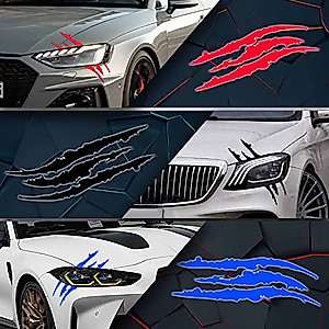 Beypovk 2PCS Monster Claw Scratch Mark Decals, Automotive Exteriors Waterproof Vinyl Headligh Sticker for Sports Cars, SUVs, Pickups, Motorcycles (Red)