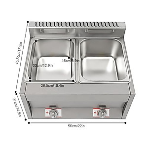Gas Deep Fryer,12L Commercial Stainless Steel Gas Deep Fryer Food Warmer with 2 Tanks And Lids,Energy-Saving Deep Countertop Gas Fryer for Supermarkets,Hotels,Canteens,Temperature Control: 50~380 ℃