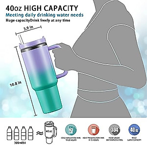 TEAMVV 40 oz Tumbler with Handle and Straw Stainless Steel Vacuum Insulated Tumbler Tea or Iced Coffee Mug for Hot or Cold Beverages 40 oz Tumbler with Handle(Fairyland Green)