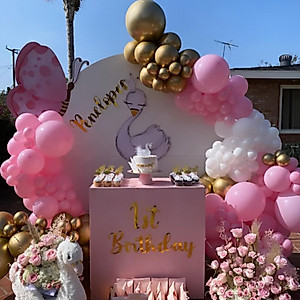 Pink Gold White Latex Balloons, 50 Pack 12 Inches Party Balloons Helium Balloons for Girl Baby Shower Birthday Bridal Shower Wedding Party Decorations Supplies