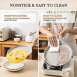 Bobikuke Nonstick Crepe Pan with Spreader, 8 Inch Flat Pan for Roti Indian Griddle Pan Dosa Pan, Tawa Dosa Tortilla Pan Induction Compatible - White