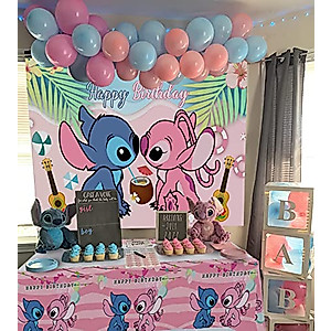 Pink Cartoon Themed Backdrop with Tablecloth 70x42in for Girls Family Birthday Party Decorations Supplies 6x4ft