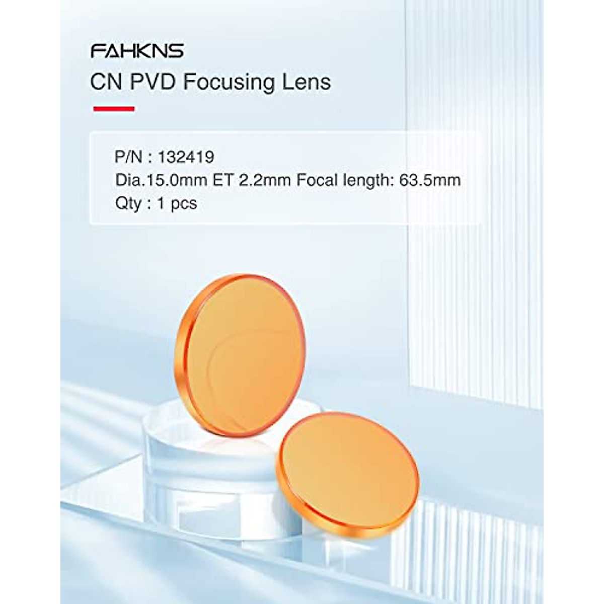 FAHKNS PVD ZnSe CO2 Laser Lens Dia:15mm/0.59" FL63.5mm/2.5" T2.2mm Focus Lens for CO2 Laser Engraving Cutting Engraver/Cutter 50w-100w