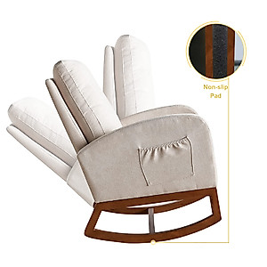 CALABASH Rocking Chair Nursery,Modern Comfy Armchair with Side Pocket,Mid-Century Upholstered Glider Rocker Chairs for Baby/Kids Room and Living Room (New Beige)