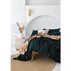 Bedding Doona Crushed Comforter Luxury Solid Ultra Boho Velvet Duvet Cover (Crush-Emerald Green, Super King 98"x104")