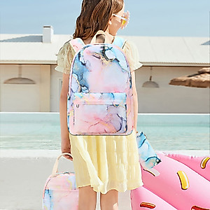BTOOP Girls School Backpack Marble Schoolbag Laptop Bookbag Insulated Lunch Tote Bag Purse Teens Boys Kids (Marble 31-pink)