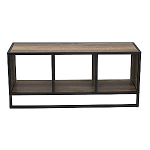 Household Essentials Jamestown TV Stand Coffee Table with Square Cube Storage Compartments Ashwood Rustic Wood Grain and Black Metal