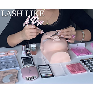 Lash Eyelash Extension Kit, Professional Mannequin Head Eyelash Grafting Training Tools False Eyelash Extensions Practice Exercise Set for Beginners with Individual Lashes Glue Tweezers Lash Fan Dryer