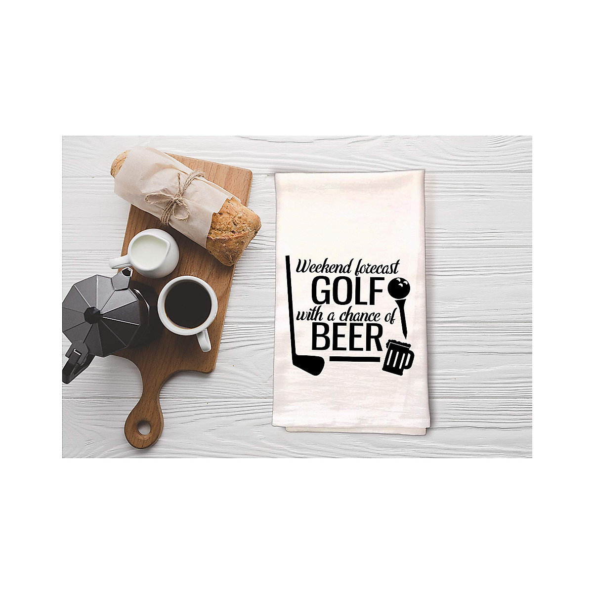 Weekend for cast Golf with a Chance of Beer - Dish Towel Kitchen Tea Towel Funny Saying Humorous Flour Sack Towels Great Housewarming Gift 28 inch by 28 inch, 100% Cotton, Multi-Purpose Towel