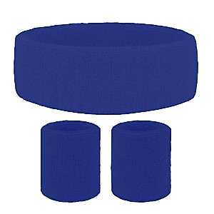 BEFORYOU 2 Sets Striped Sweatbands, Includes 2 Pieces Sports Headband and 4 Pieces Wristbands, Sweat-absorbent, Breathable, Multi-Sport Use for Men and Women, Royal Blue, American Flag Style