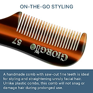 Giorgio G57 Extra Small Men's Fine Tooth Beard and Mustache Comb for Facial Hair Grooming and Styling. Wallet Pocket Comb Beard Comb for Men, Handmade, Saw-Cut and Hand Polished (2.75")