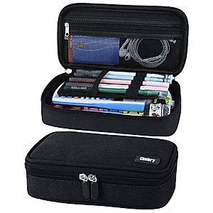 Chelory Big Capacity Pencil Case Large Pencil Bag Pouch Portable Pen Pencil Marker Cases Holder Multi Functional Office Stationery Storage Organizer Supplies Makeup Bag Men Women, Black