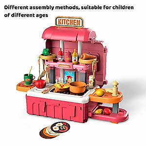 MUGEYMYD Kids Kitchen Playset for Toddlers 3-10 Years old,Pretend Play Kitchen Food Toy Accessories for boys and girls with Realistic Lights & Sounds, Play Sink, Easy to Assemble, Pink.