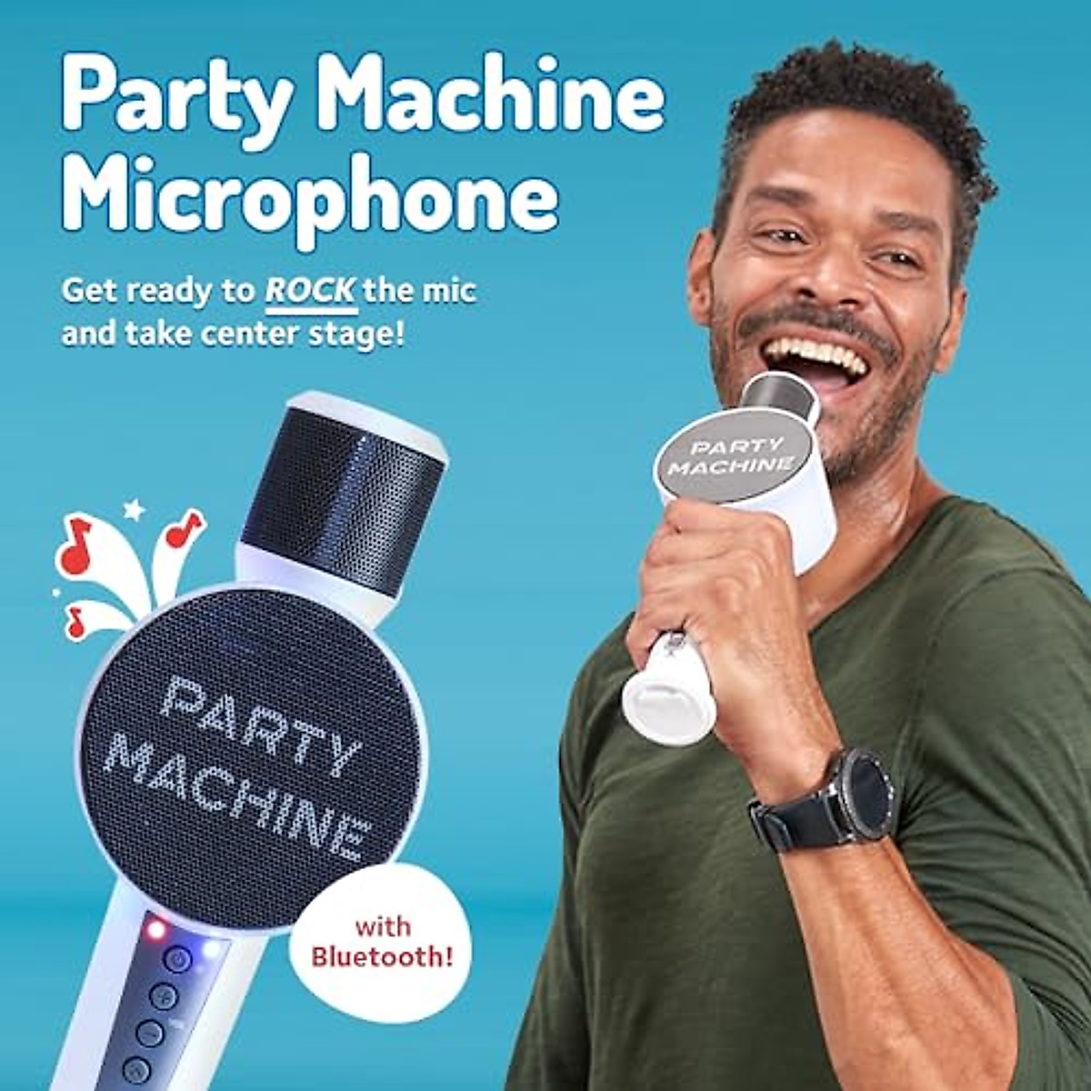 Singing Machine Wireless Karaoke Microphone for Kids & Adults, Party Machine Mic (White) - Portable Handheld Bluetooth Microphone with Speaker & Voice Changer Effect - Karaoke Mic for Singing