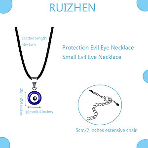 RUIZHEN Silver Leather Cord Glass Charm Evil Eye Pendant Necklace Blue Eyes Necklace (cord)