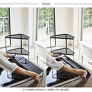 YAMAZAKI Home Kitchen Range Stove Top Rack Two Tier Corner Riser-Pot Holder Frying Pan Rest | Steel, One Size, Black