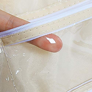 SPIKG 56 Pockets Dual Sided Jewelry Hanging Organizer Oxford Storage Bag with Zipper Hanger (Beige)