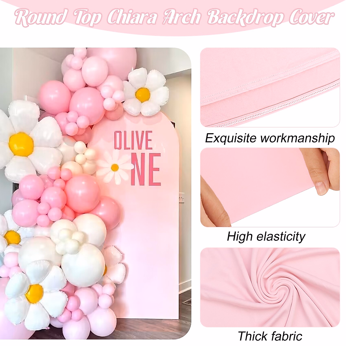Spandex Fitted Wedding Arch Cover 7.2FT Pink Arch Backdrop Cover, Round Top Chiara Backdrop Stand Covers for Wedding Birthday Party Baby Shower Banquet Arch Decoration (Pink, 7.2FT)