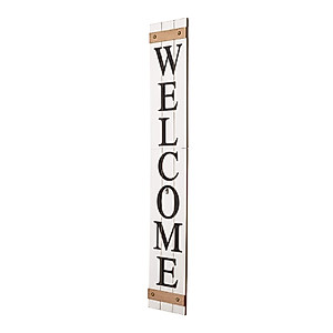 Glitzhome Welcome Sign with 4 Interchangeable Floral Wreaths for Front Door Porch, Farmhouse Wooden Hanging Wall Sign for Seasons Spring Fall Harvest Thanksgiving Christmas, 60”H, White