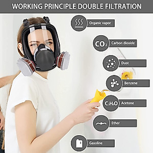Wytcyic Reusable Full Face Respirator, Gas Cover Organic Vapor Mask and Anti-fog,Dust-proof Face Cover, for Painting, Mechanical Polishing, Logging, Welding and Other Work Protection