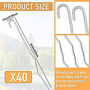 40 Pcs Kinked Ground Stake Metal Tent Stakes 12 Inch Curved Garden Stakes Dog Dig Proof Ground Stakes J Shape Fence Stakes Garden Edging Fence Hooks for Yard Landscape Garden Tent Camping Playground