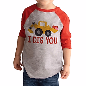 7 ate 9 Apparel Kid's I Dig You Construction Truck Valentine's Day Red Raglan Shirt 3T