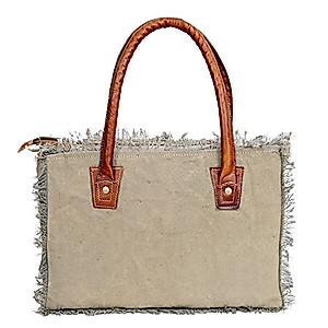 Ruzioon Upcycled Canvas Hand Bag, Upcycled Canvas & Cowhide Leather Tote Bag, Canvas Tote Bag for Women, Canvas Shoulder Bag