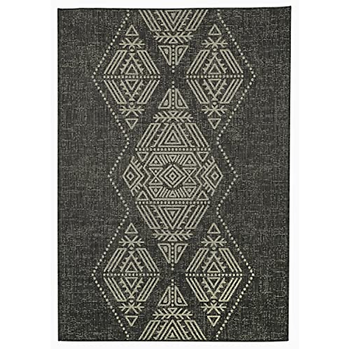FH Home Flat Woven Outdoor Rug - Waterproof, Easy to Clean, Stain Resistant - Premium Polypropylene Yarn - Boho Moroccan - Porch, Balcony, Laundry Room - Ariana - Charcoal - 2ft 7in x 4ft 11in