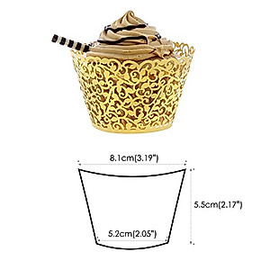 SUYEPER 100pcs Cupcake Wrappers Artistic Bake Cake Paper Cups Little Vine Lace Laser Cut Liner Baking Cup Muffin Case Trays for Wedding Party Birthday Decoration (Gold)