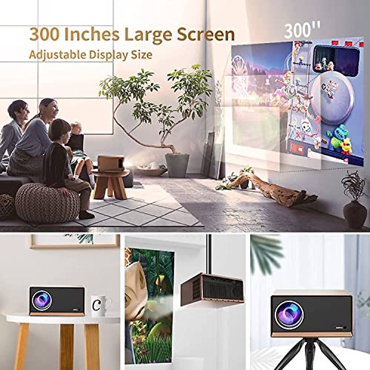 Projector with WiFi and Bluetooth, XIDU Native 1080P 12000 Lumen 4K Supported Video Projector, 4D/4P Keystone Correction & Zoom Outdoor Projector, Home Theater Movie Projector for TV Stick/iOS/Android
