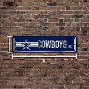 Rico Industries NFL Dallas Cowboys Home Décor Metal Street Sign (4" x 15") - Great for Home, Office, Bedroom, & Man Cave - Made, Silver