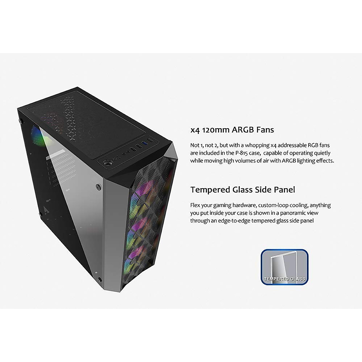 Raidmax p8 Series ATX Desktop Gaming Computer Case USB 3.0 Tempered Glass Window with 120mm ARGB LED Fans (p805) (p815)