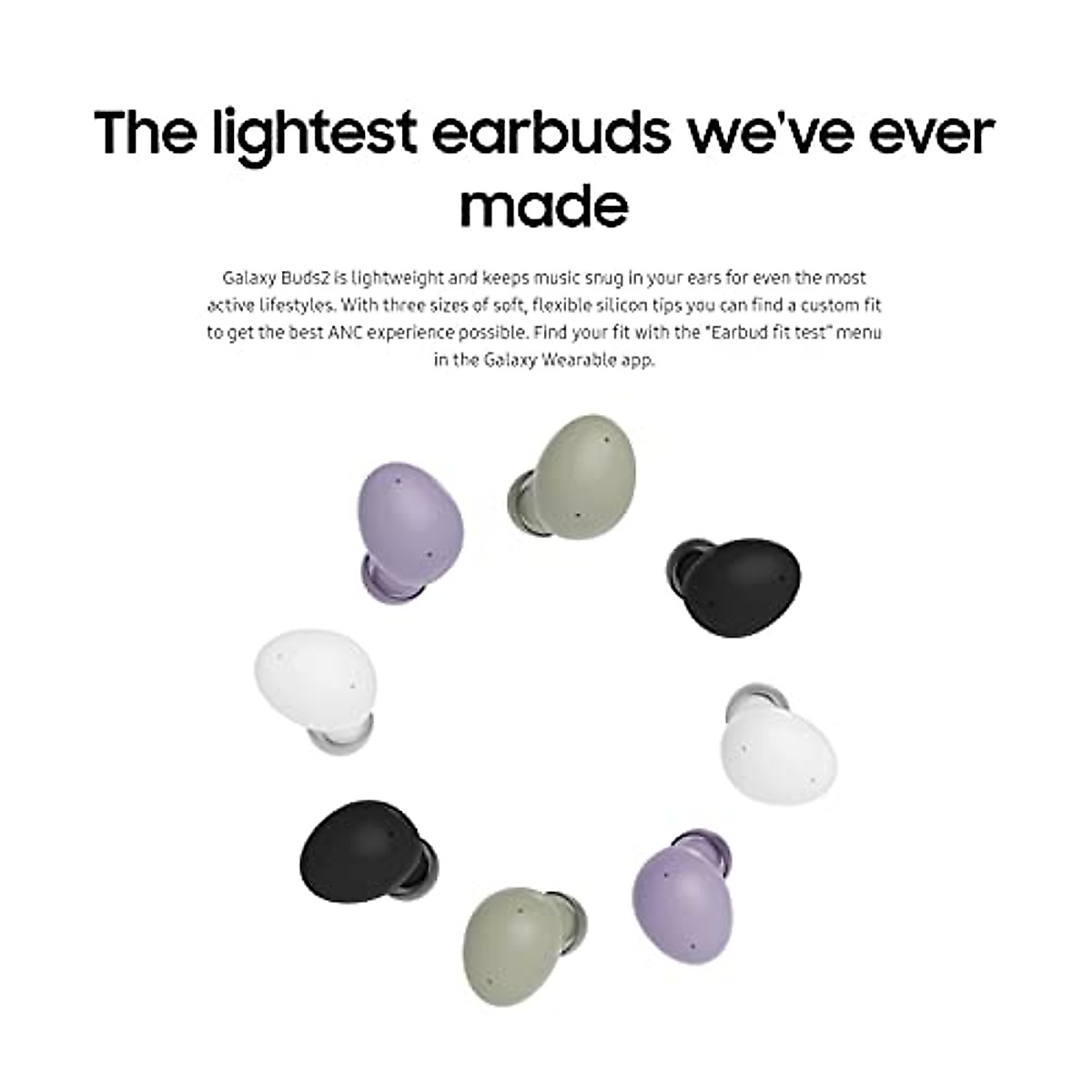 SAMSUNG Galaxy Buds2 True Wireless Earbuds Noise Cancelling Ambient Sound Bluetooth Lightweight Comfort Fit Touch Control, International Version (White)